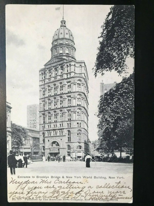 Vintage Postcard 1905 Entrance to Brooklyn Bridge NY World Building ...