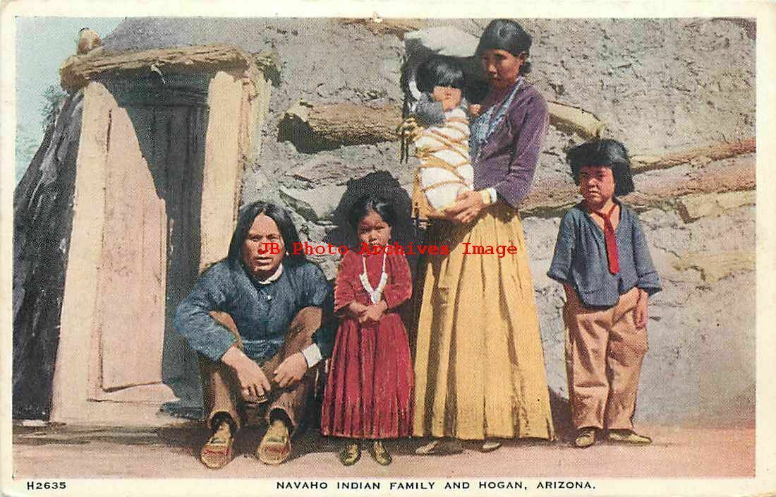 Native American Indians, Navajo Family & Hogan, Fred Harvey No H2635 ...