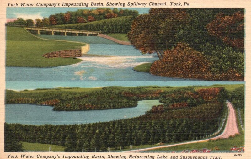 York, PA, York Water Company's Impounding Basin, Vintage Postcard b7543 ...