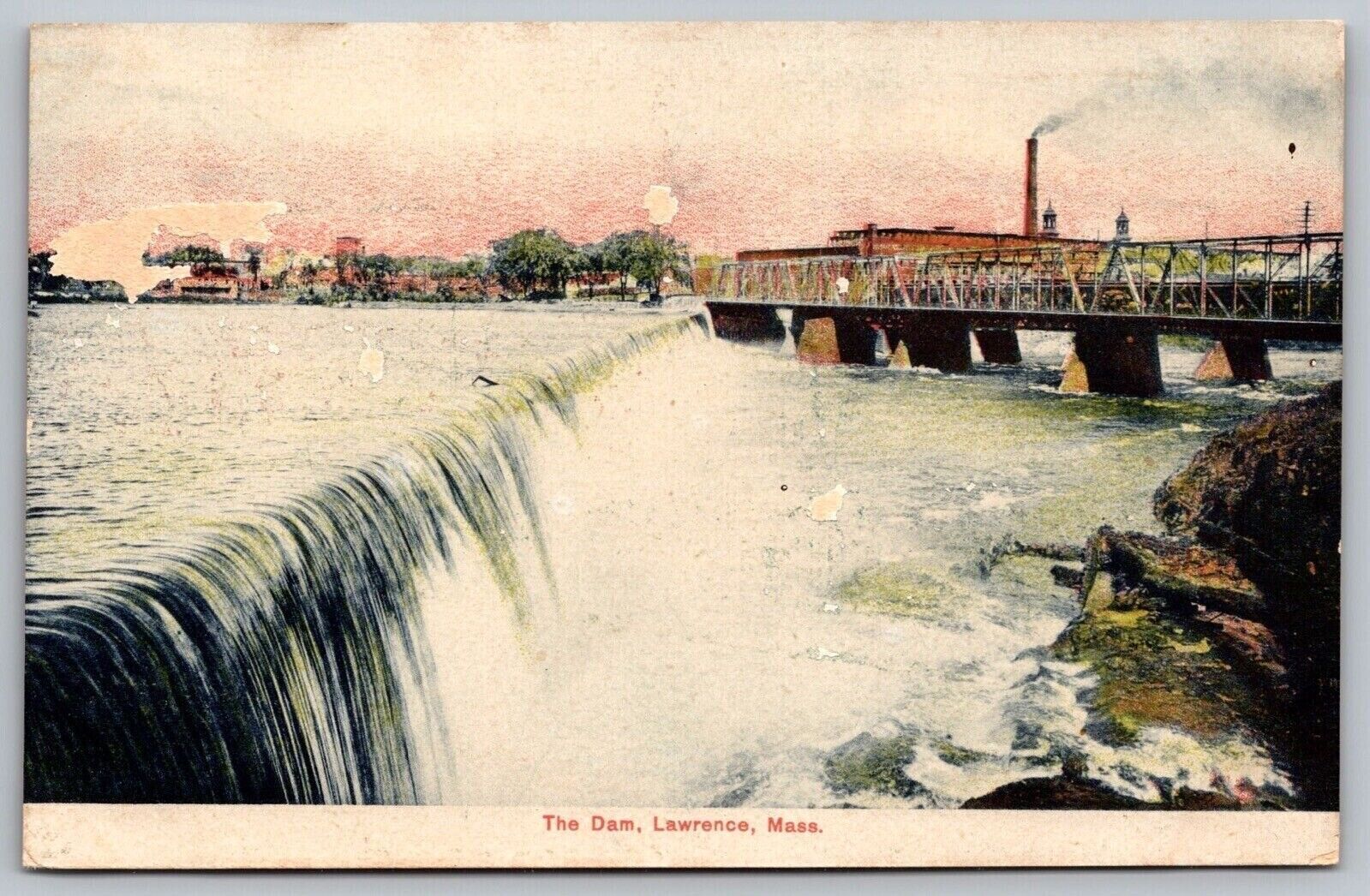 Dam Lawrence Massachusetts Waterfall Bridge Mass MA River Vintage UNP ...