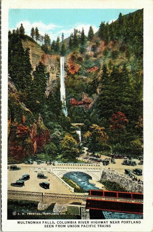 Multnomah Falls Columbia River Highway Railroad Old Car WB Postcard UNP ...