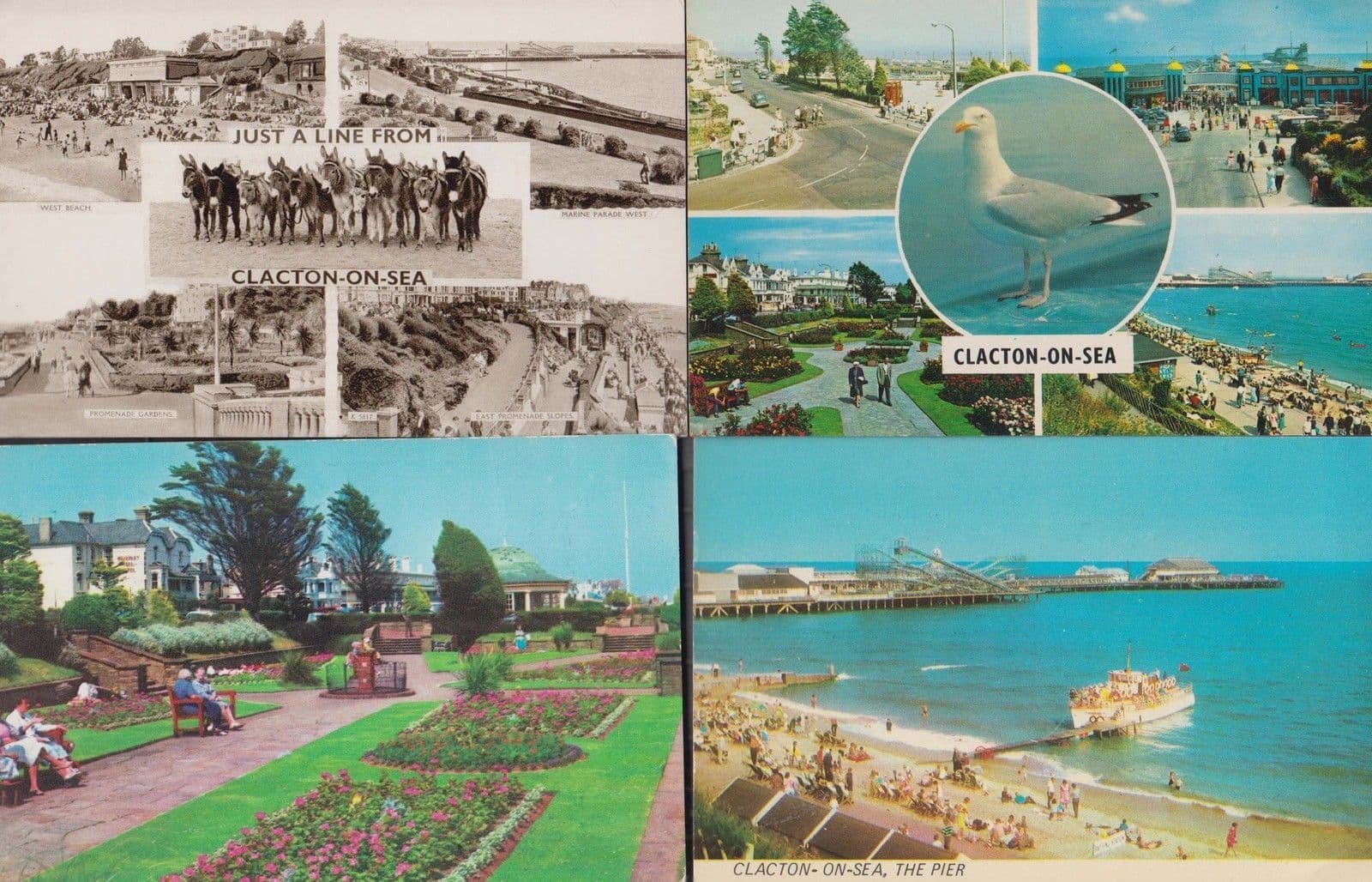 Clacton On Sea Just A Line From + Wading Bird Boat Ship 4x Greeting ...