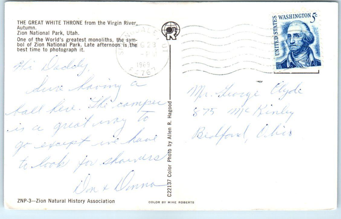 The Great White Throne from the Virgin River, Autumn, Zion National ...