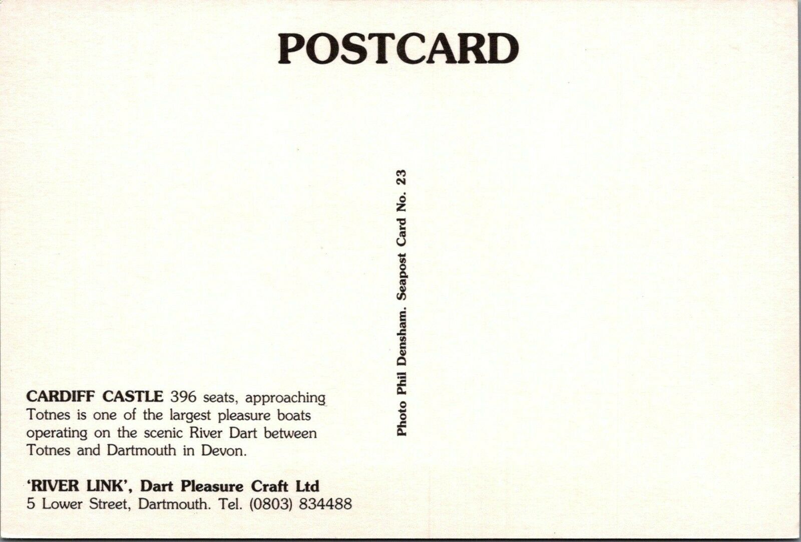 Devon Postcard - Cardiff Castle Pleasure Boat, River Dart Cruises ...