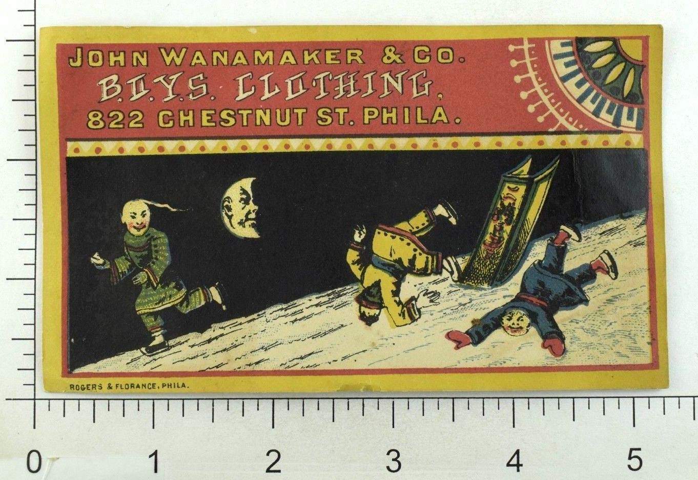John Wanamaker Chinese Snow Sledding Anthropomorphic Scowling Moon P100 ...