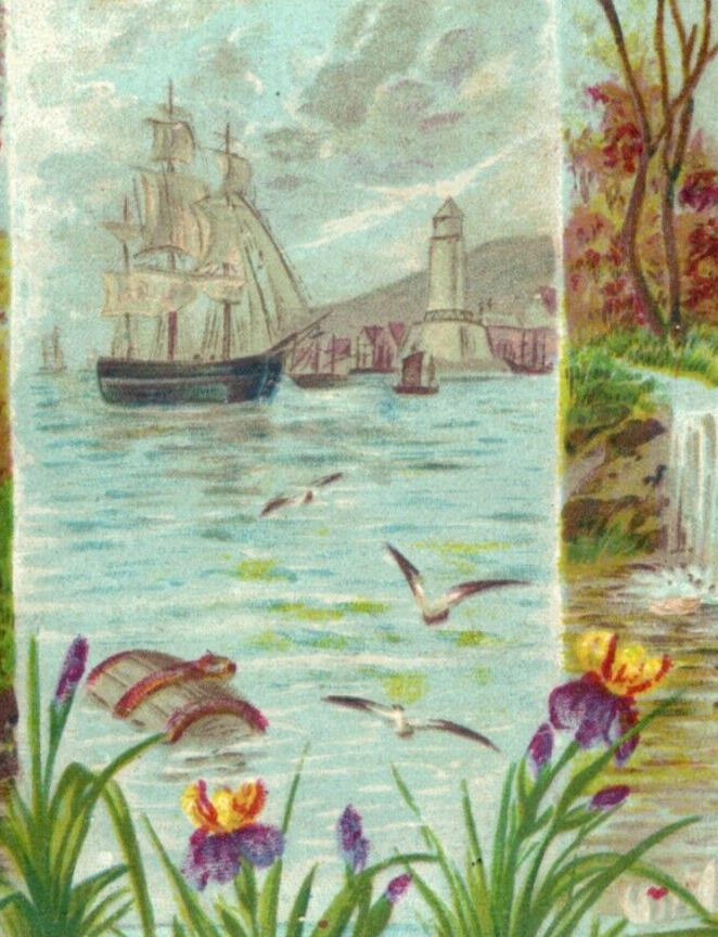 1880s Two Part Victorian Folder Card Schooner Sea Nautical Lighthouse ...