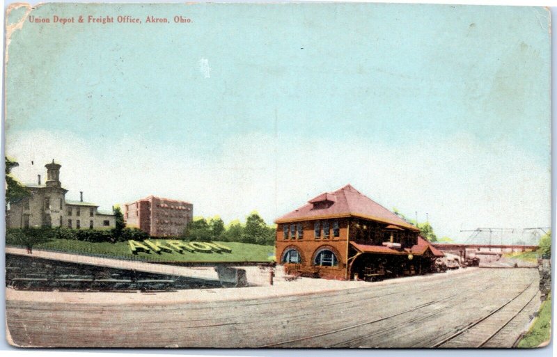 postcard Akron, Ohio - Union Station - Union Depot & Freight Office ...