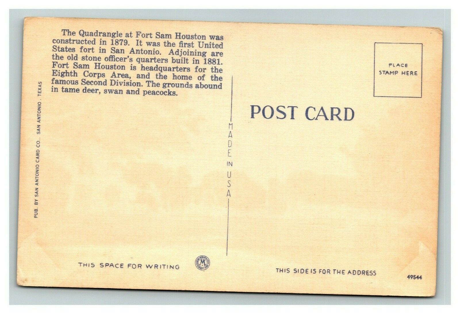 Vintage 1930's Postcard The Quadrangle Fort Sam Houston San Antonio ...
