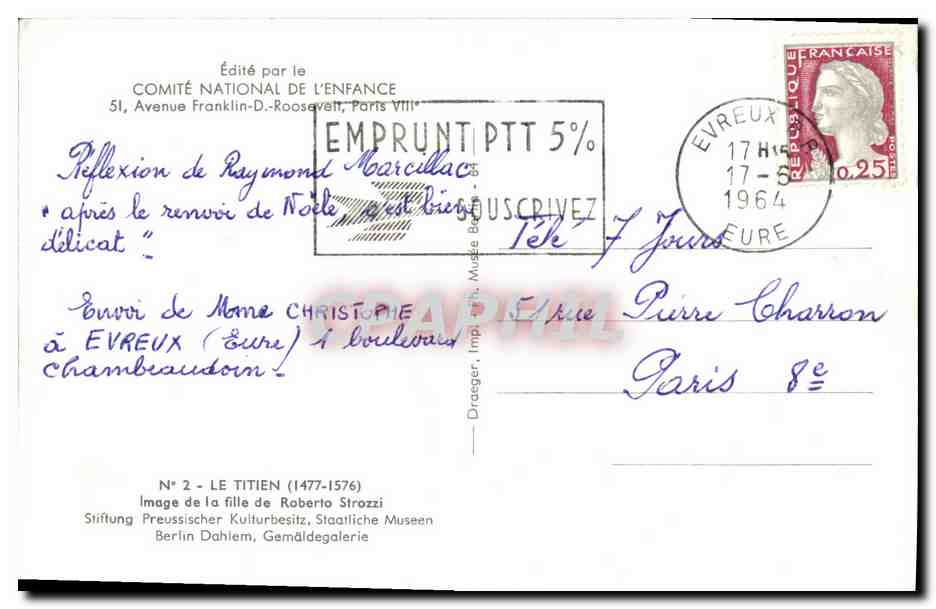 Postcard Modern Fun Children Titian picture of the daughter of Roberto ...