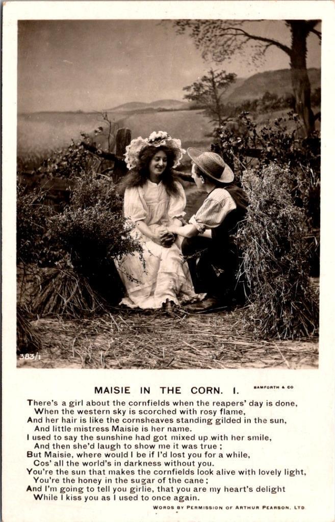 RPPC, MAISIE IN THE CORN 1 Bamforth Romantic Couple ARTHUR PEARSON Poem ...