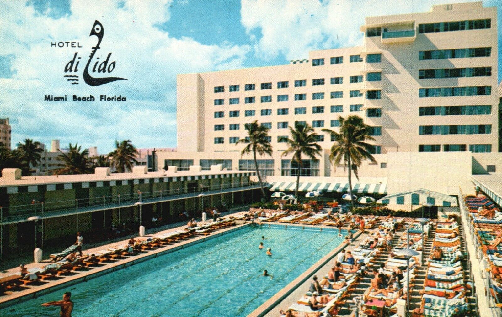 Postcard FL Miami Beach Hotel di Lido Pool Lincoln Road Chrome Vintage ...