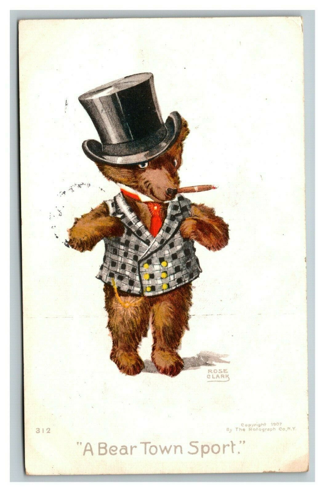 Vintage Early 1900's Rotograph Co Postcard "A Bear Town Sport" POSTED ...