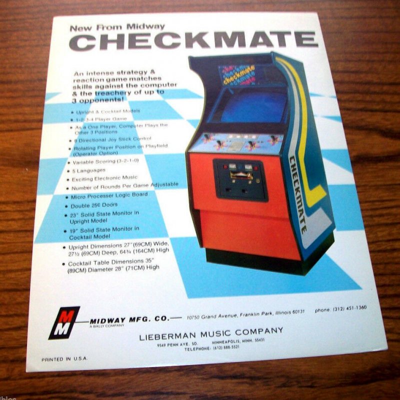Checkmate by Midway 1977 Original NOS Video Arcade Game Machine Promo ...