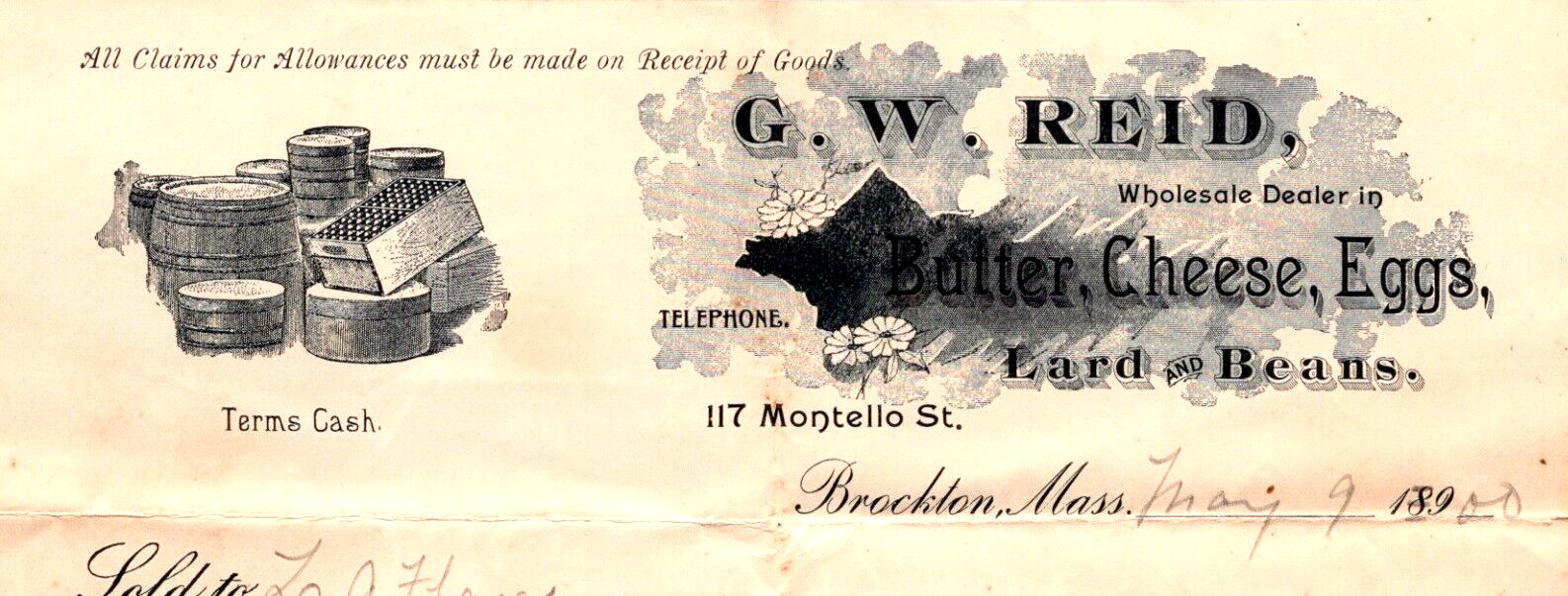 1900 GW Reid Butter Cheese Eggs Lard Beans Illustrated Billhea Brockton ...