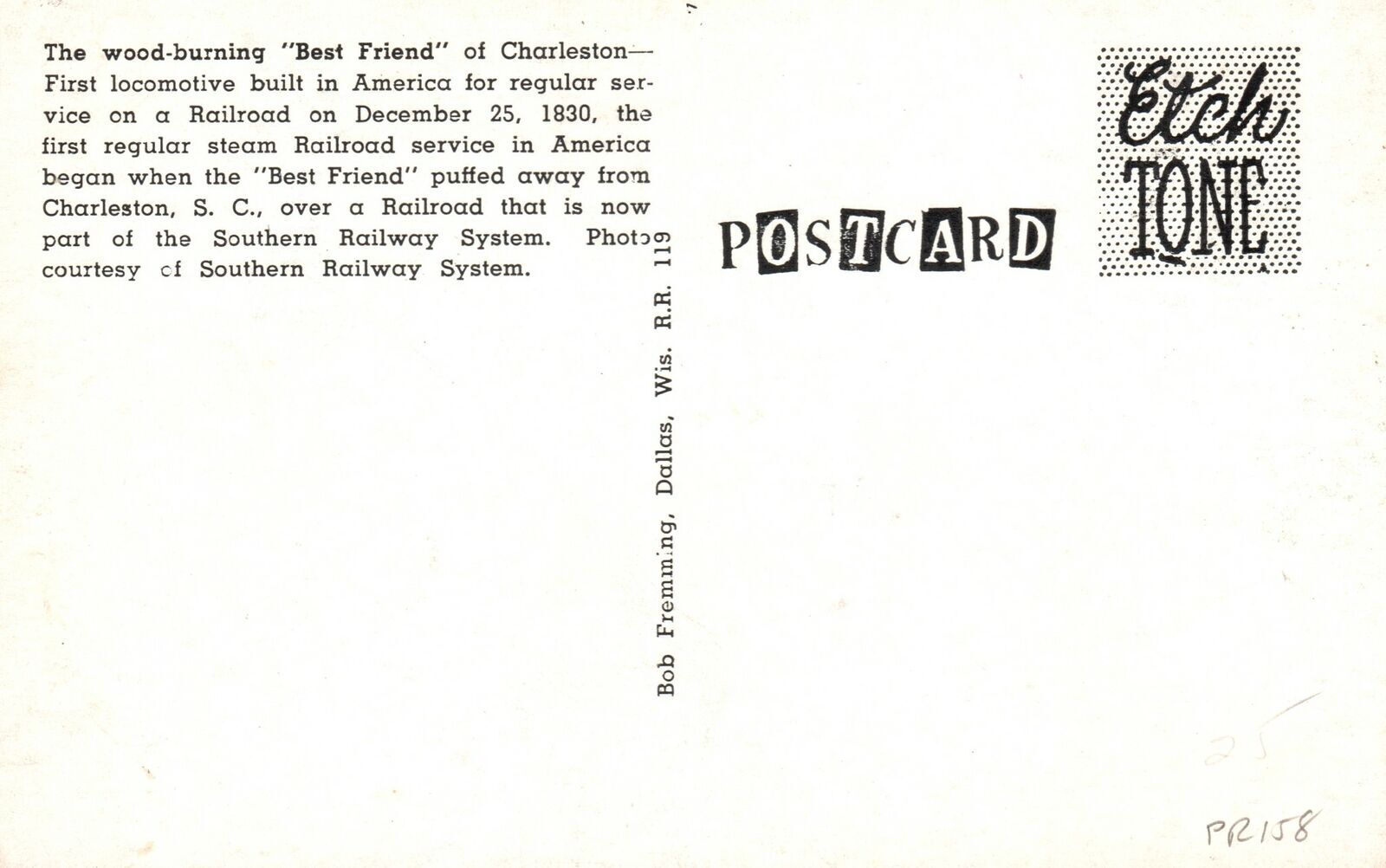 Vintage Postcard Wood-Burning Bestfriend Of Charleston First Locomotive ...