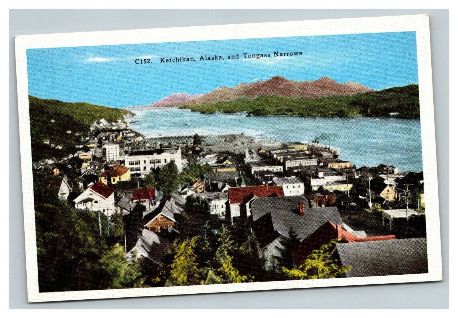 Vintage 1940's Postcard Aerial View Ketchikan Alaska Tongass Narrows ...