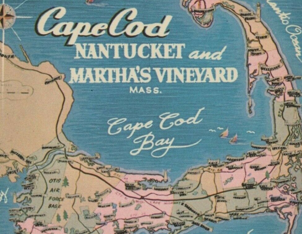 Birds eye view map of Cape Cod Nantucket Martha's Vineyard ...