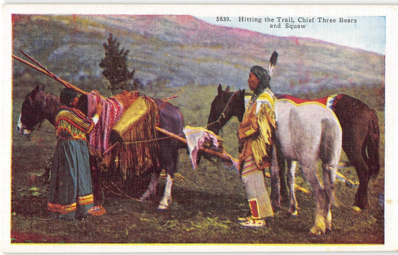 Chief Three Bears & Squaw, Native American Indians Horses 1930s Vintage ...