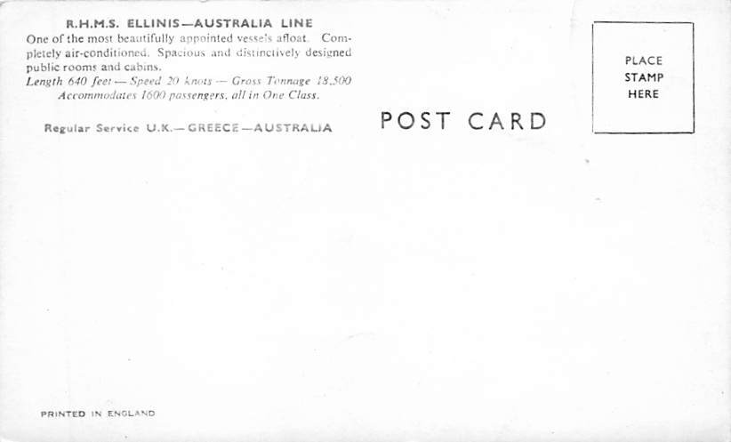 RHMS Ellinis Ellinis Australia Line Ship Unused | Topics - Other ...