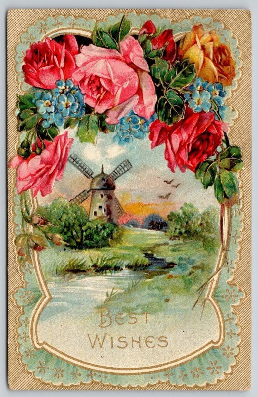 Vintage Victorian Flowers~Pink Roses and Forget-Me-Nots~Windmill~Lacy ...