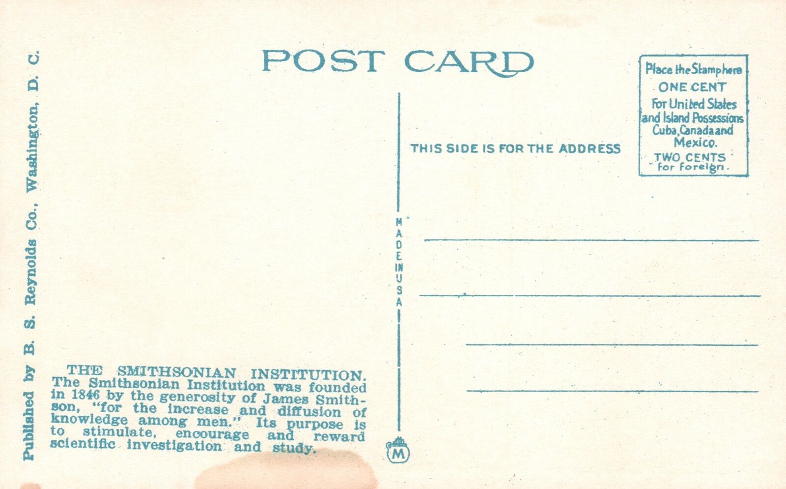 Vintage Postcard 1920's Smithsonian Institution Building Washington DC ...