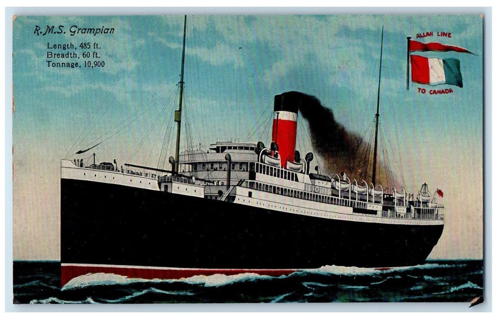 1915 R. M. S. Grampian Steamer Ship Allan Line To Canada St. John NB ...