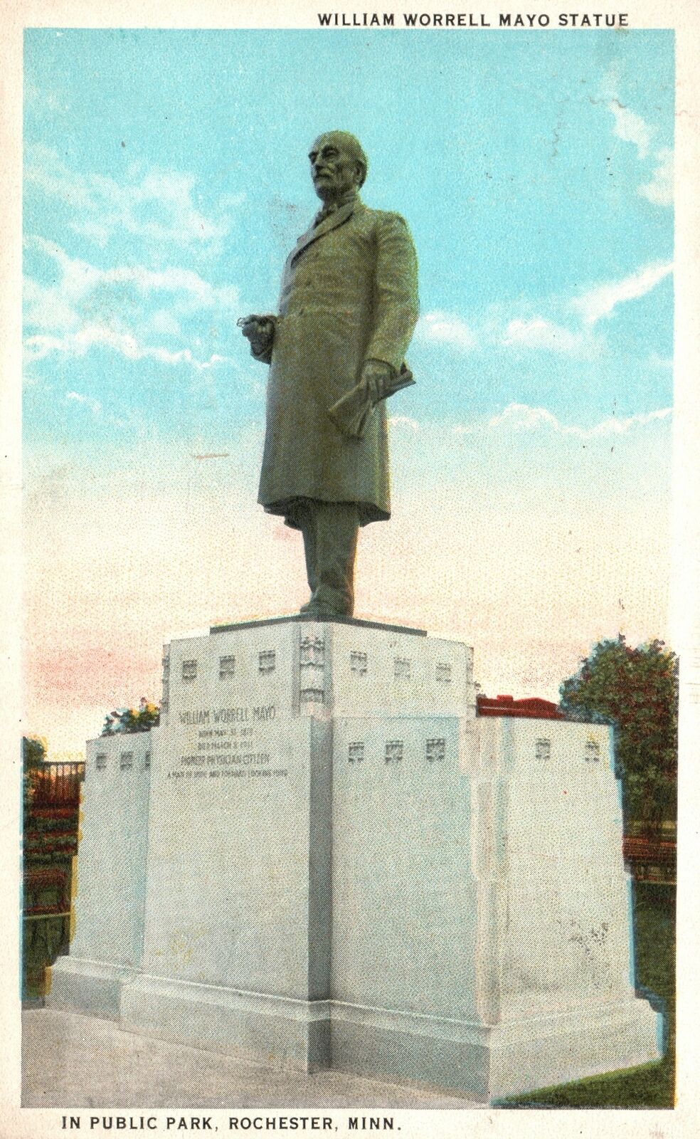 Vintage Postcard 1924 William Worrell Mayo Statue Public Rochester ...