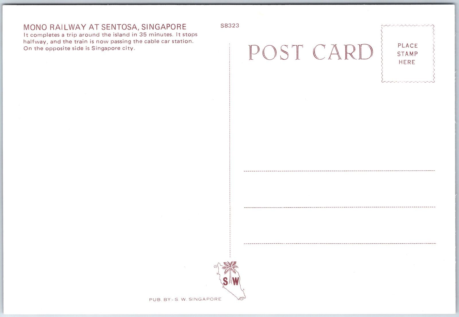 Vintage Continental Size Postcard the Mono Railway at Sentosa Singapore ...