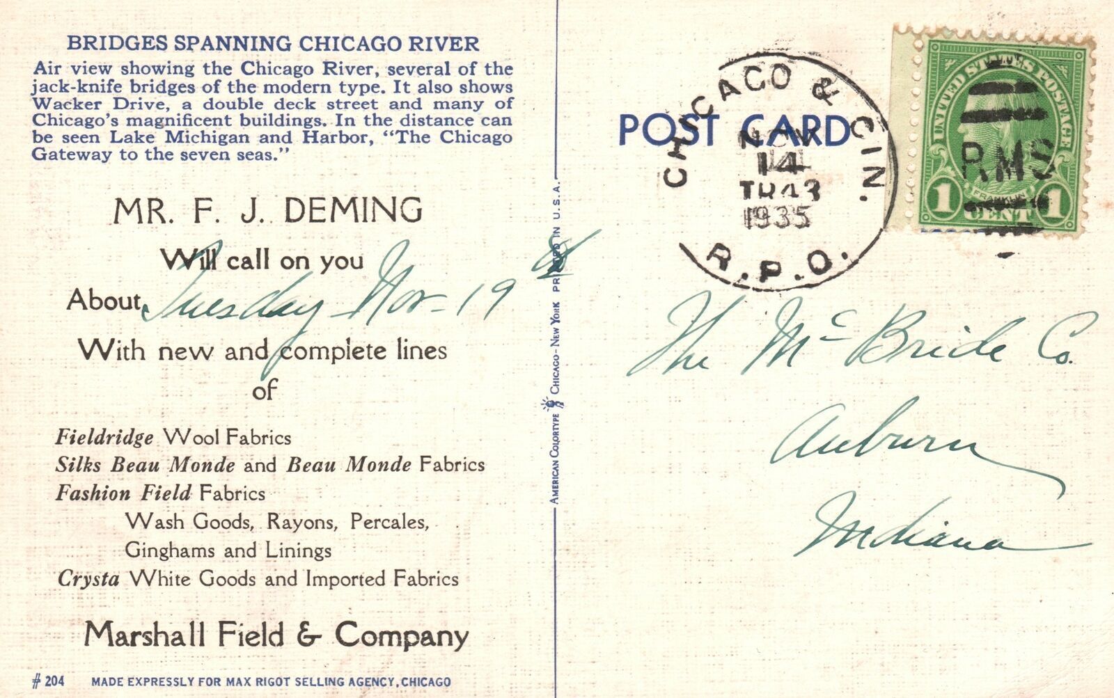 Vintage Postcard 1935 Modern Bridges Spanning Chicago River Chicago ...