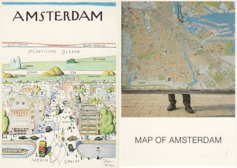 Giant Pedestrian Street Map Of Amsterdam & 1981 2x Dutch Postcard s ...
