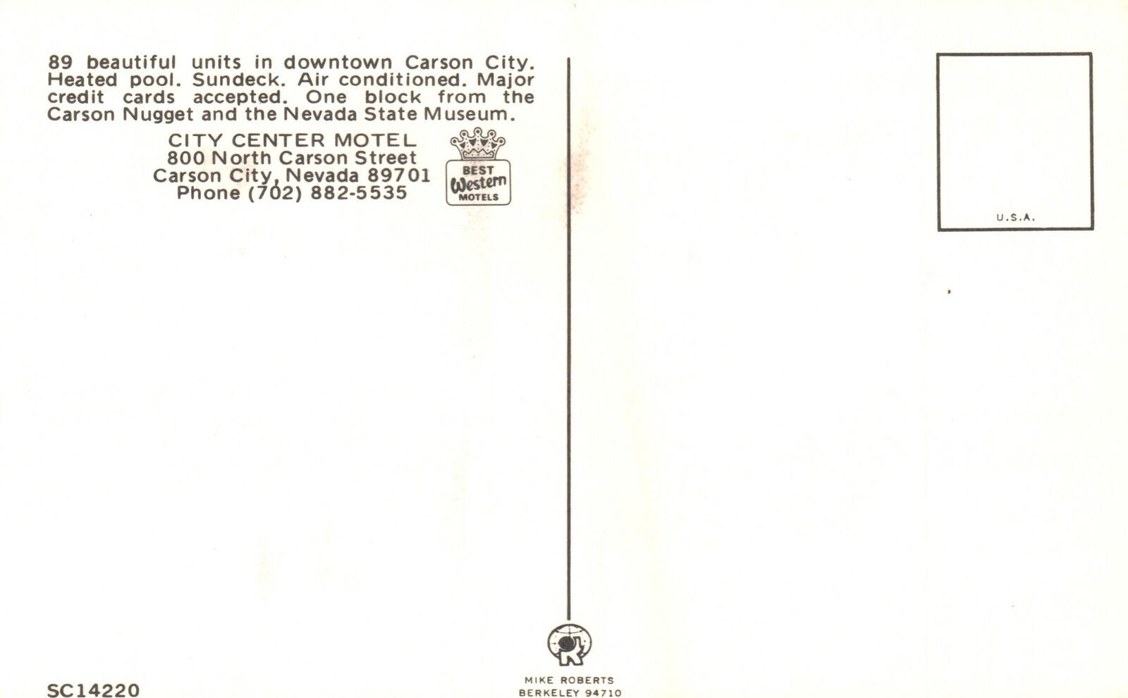 Vintage Postcard Vacation Land Downtown Center Sundeck Motel Carson ...