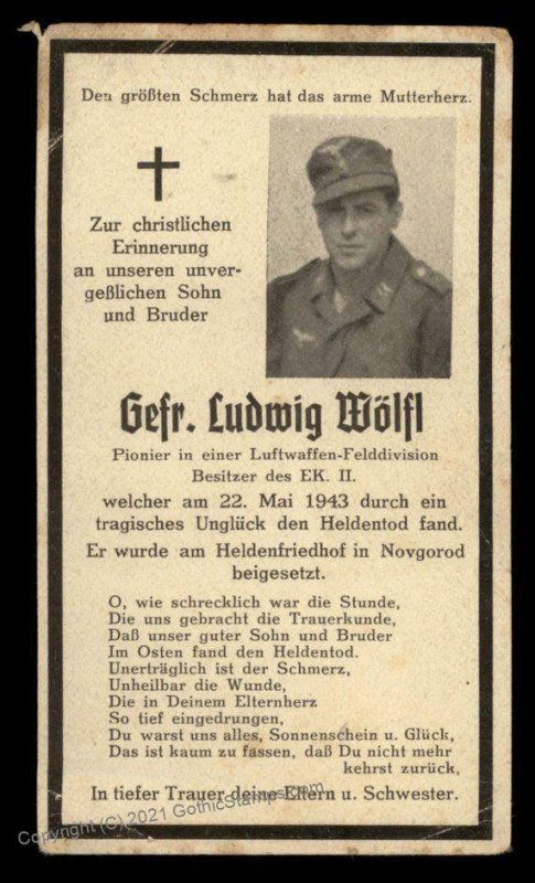 3rd Reich Germany Fallen Wehrmacht Burial Death Mourning Memorial Card ...