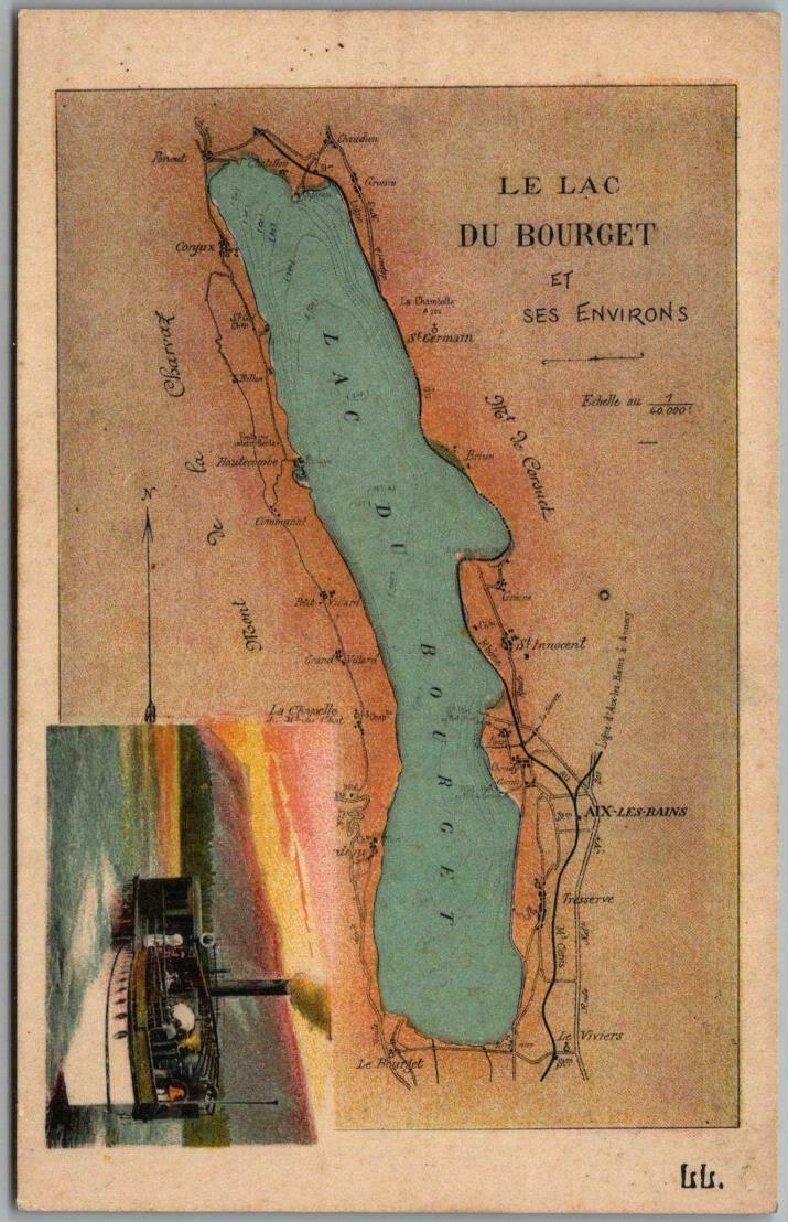 1910s Vintage France Map Postcard "LE LAC DU BOURGET et ses Environs ...