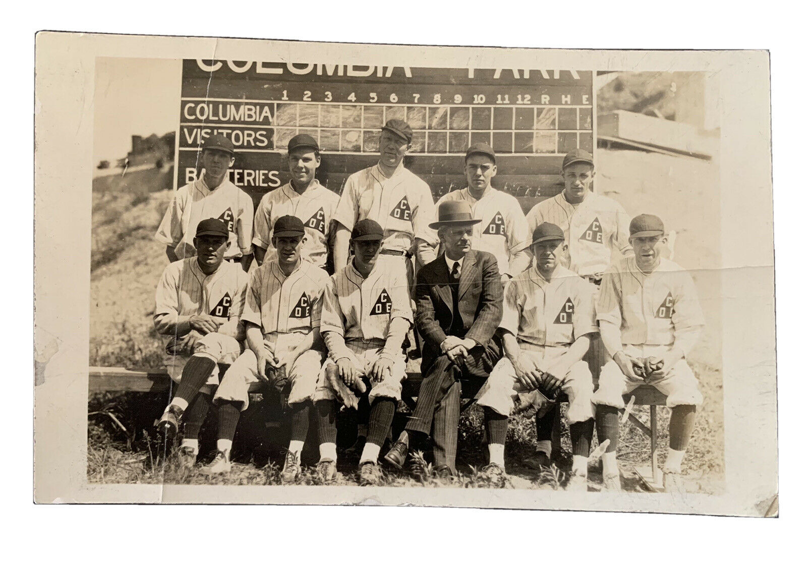 RPPC Postcard Coe College Baseball Team At Colombia Park In ...