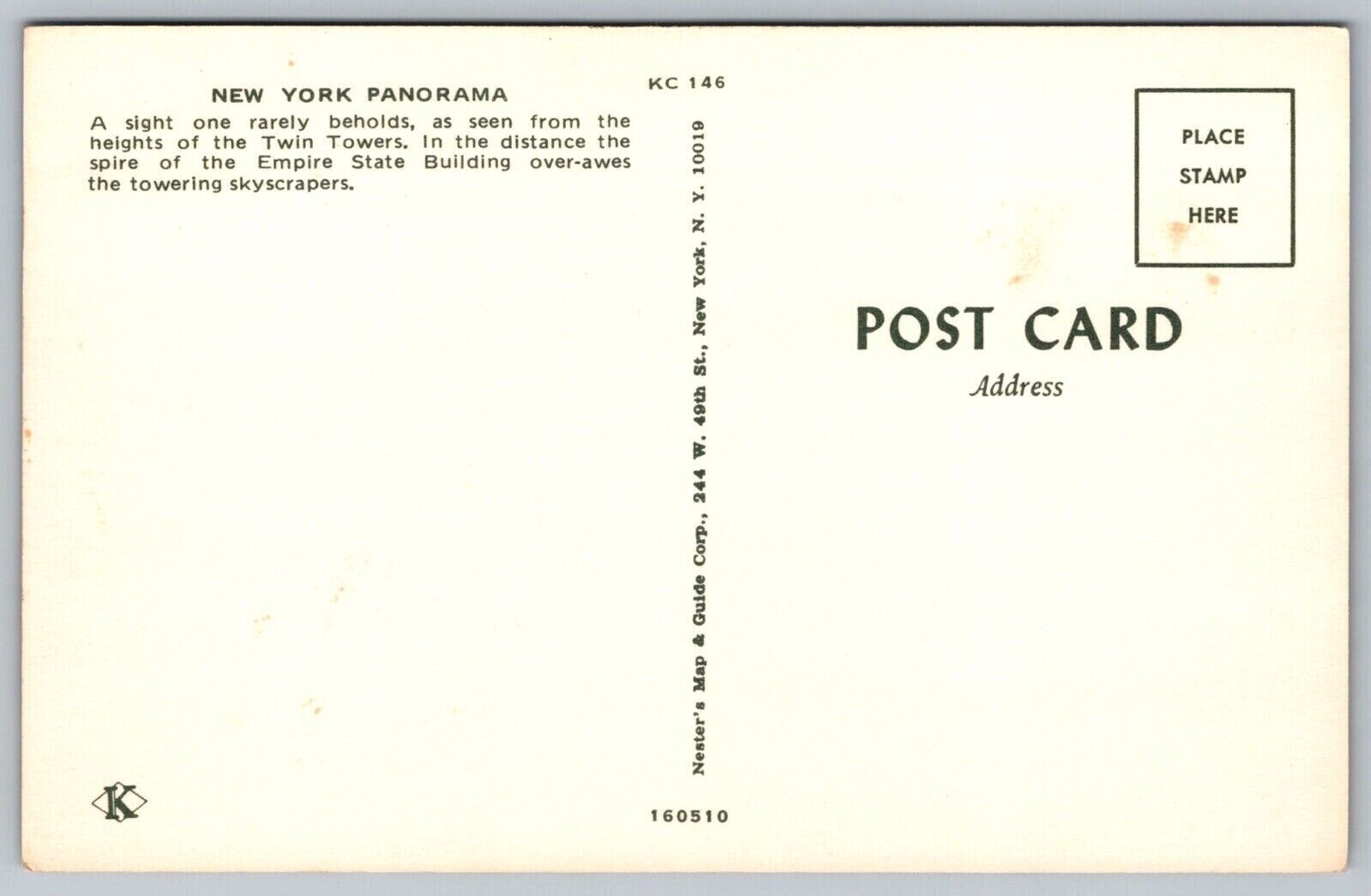 New York City NY Downtown City Skylines Panoramic View Chrome Postcard ...