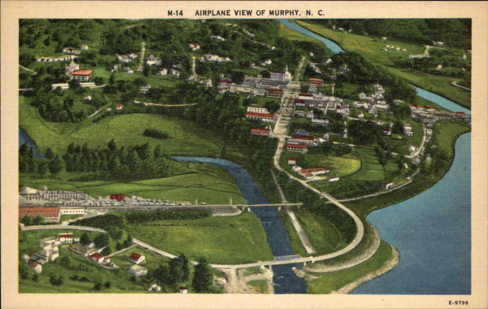Murphy North Carolina NC Bird's Eye View c1930s-40s Linen Postcard ...