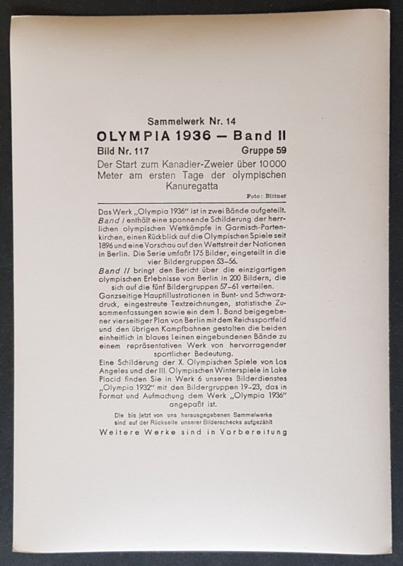 Rare Large Format Collector Photo Card 1936 Berlin Olympics - Canadian ...