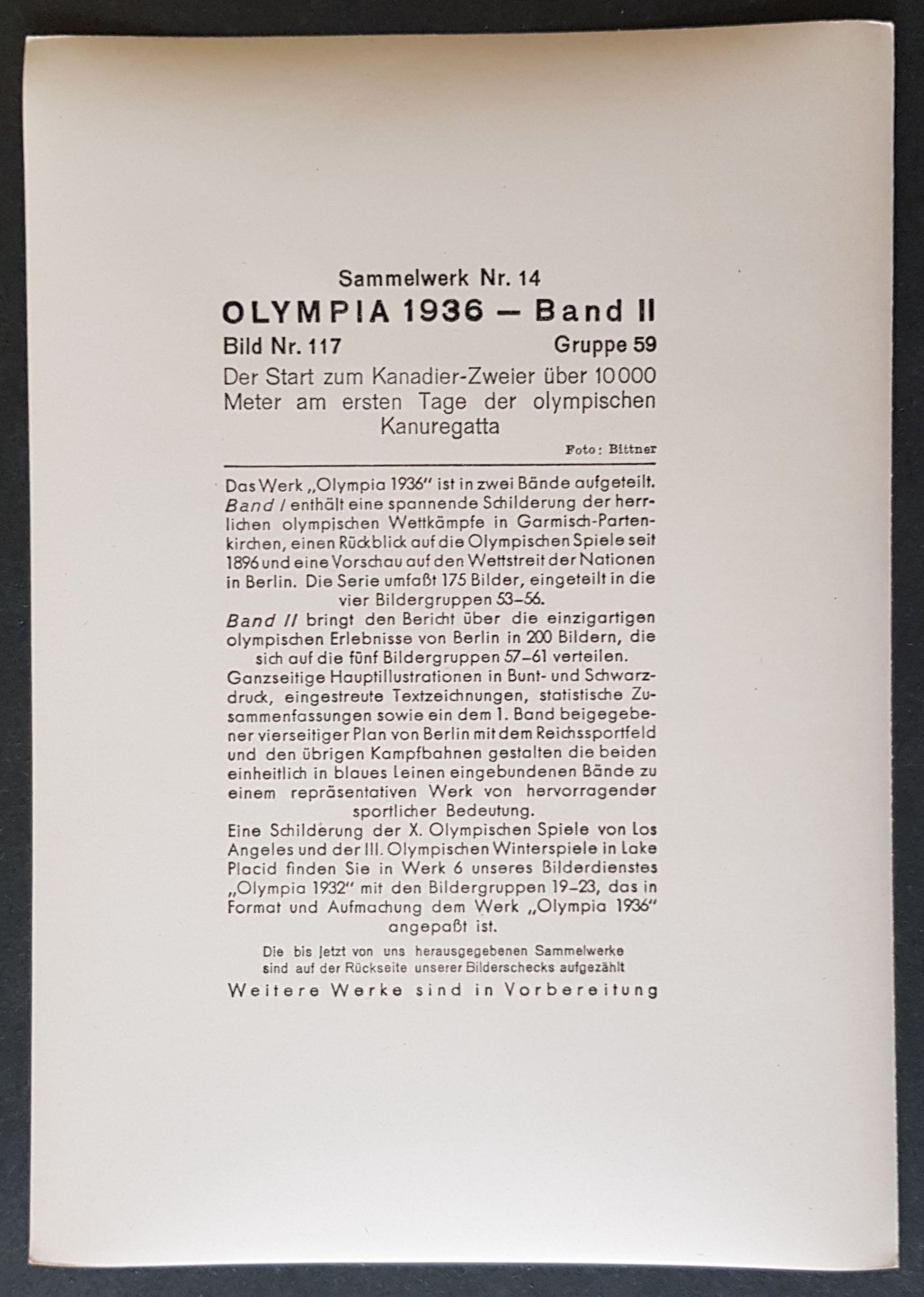 Rare Large Format Collector Photo Card 1936 Berlin Olympics - Canadian ...