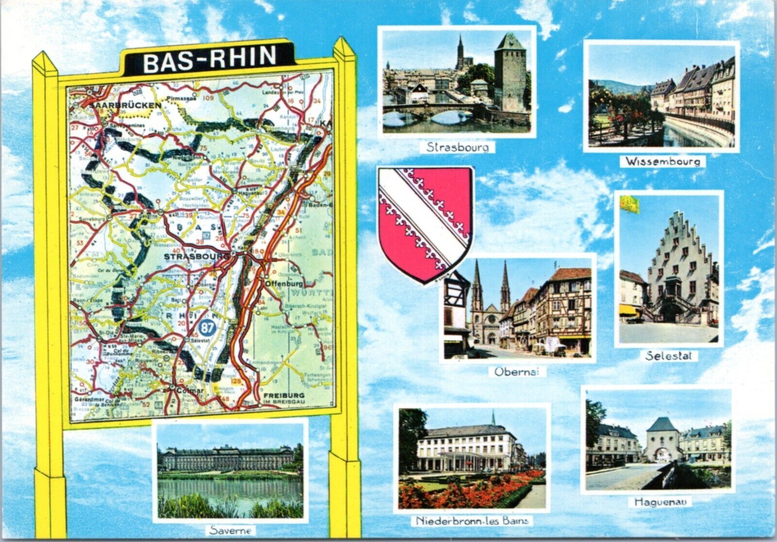 Postcard France Map - Bas-Rhin map and cities | Europe - France - Other ...