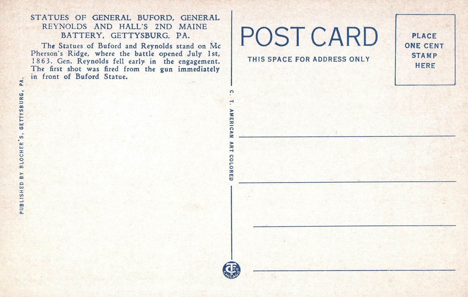 Vintage Postcard Civil WAR Statues of Generals & Second Maine Battery ...