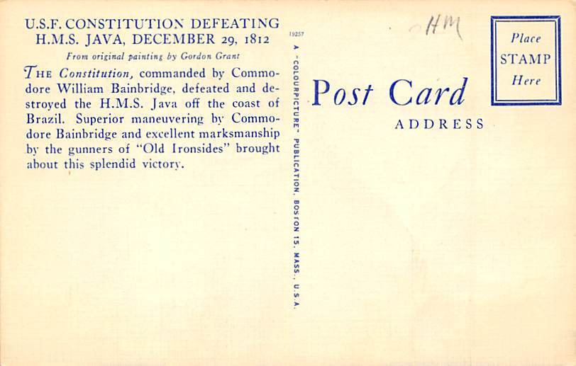 USF Constitution defeating HMS Java December 29, 1812 USF Constitution ...