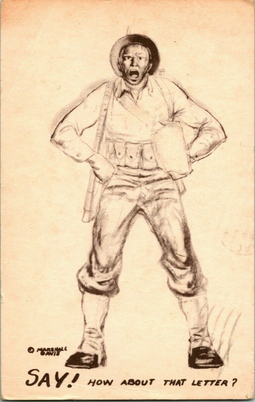 Vtg Postcard 1942 Artist Signed Marshall Davis WW2 Soldier How About ...