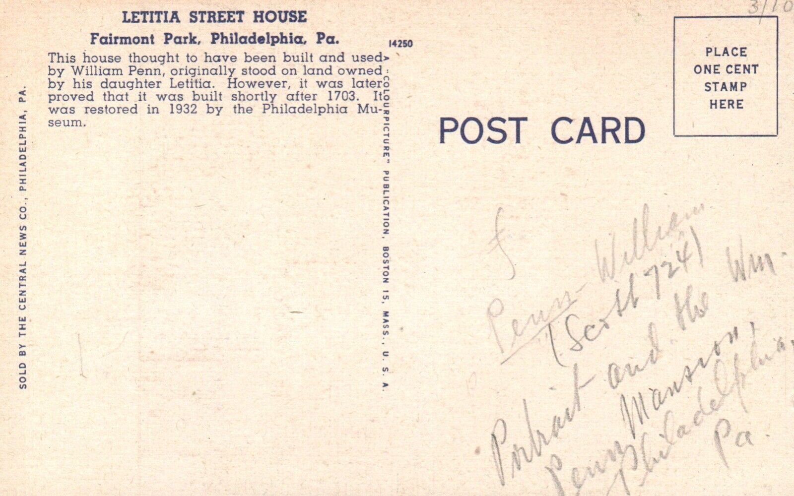 Philadelphia, PA, Letitia Street House, William Penn Mansion, Old ...