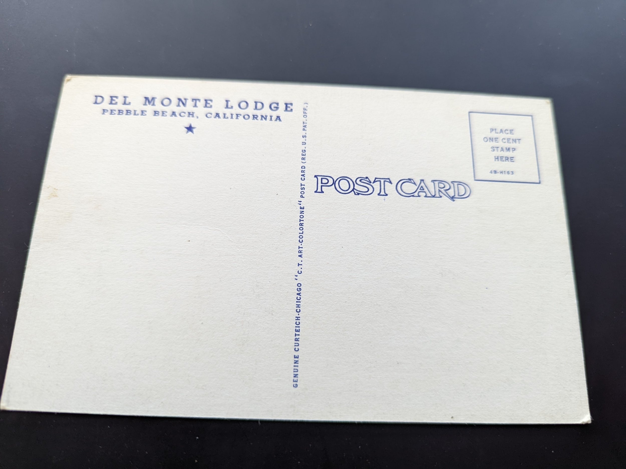 Vintage LINEN Card "Del Monte Lodge - Pebble Beach" Teich 4B-H163 never ...