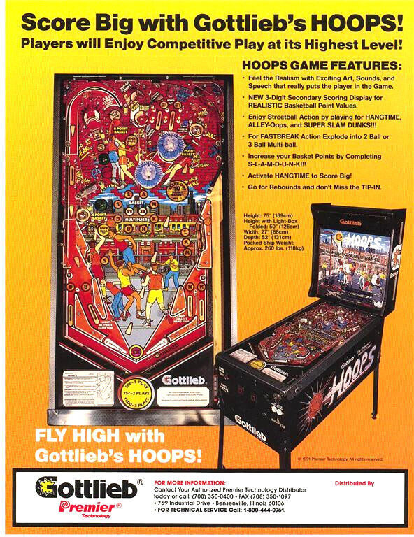 Hoops Pinball FLYER Original NOS 1991 Basketball Theme Art Retro ...