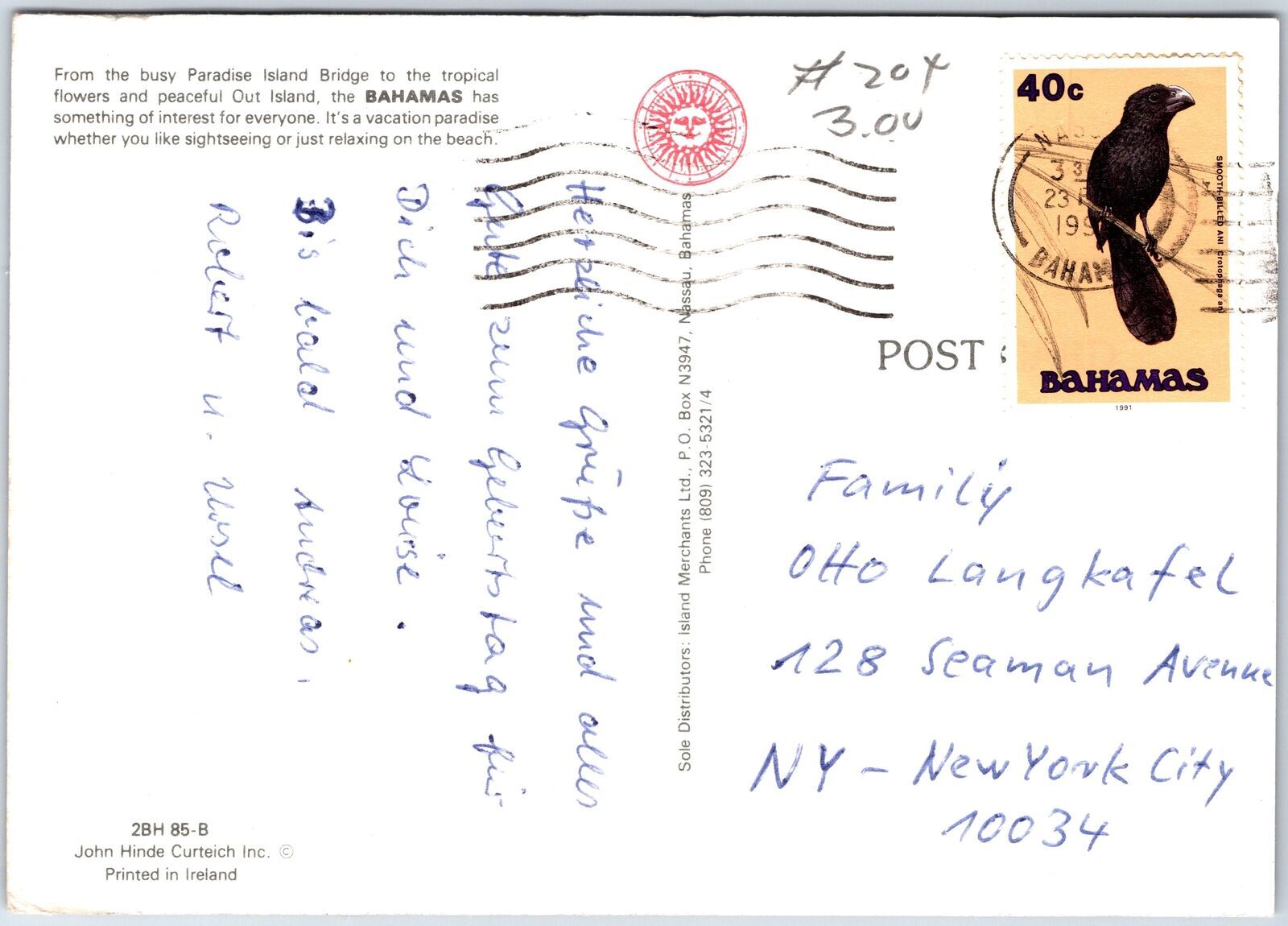 Vintage Continental Size Postcard the OUT Island of the Bahamas Bird ...