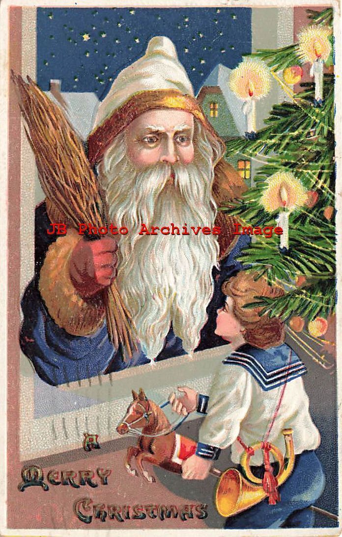 Christmas, Unknown No 534, Purple Robe Santa Holding Switches with Boy ...
