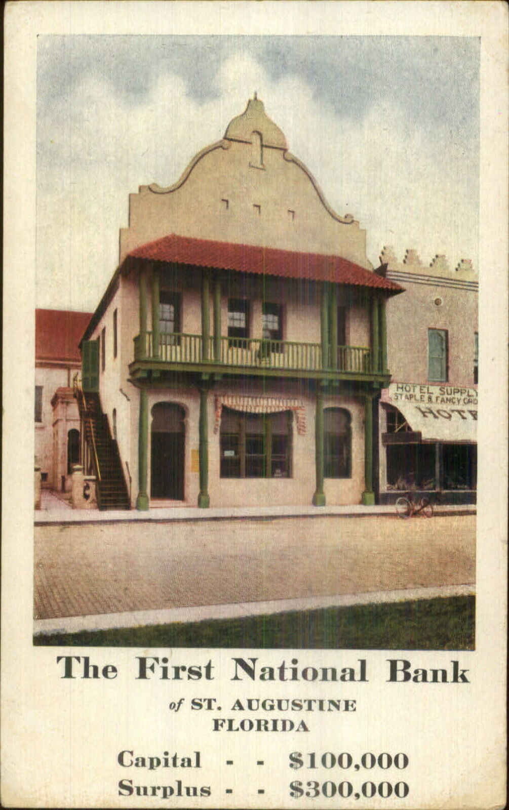 St. Augustine FL The First National Bank c1910 Postcard - SCARCE ...