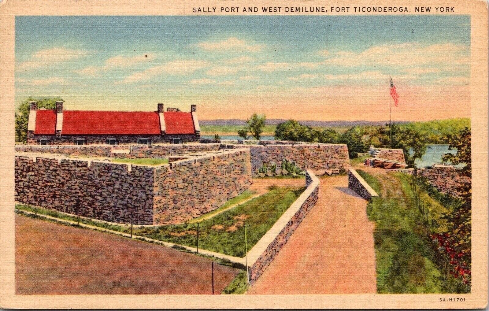 Sally Port West Demilune Fort Ticonderoga New York Ny Linen Flag 1951 ...