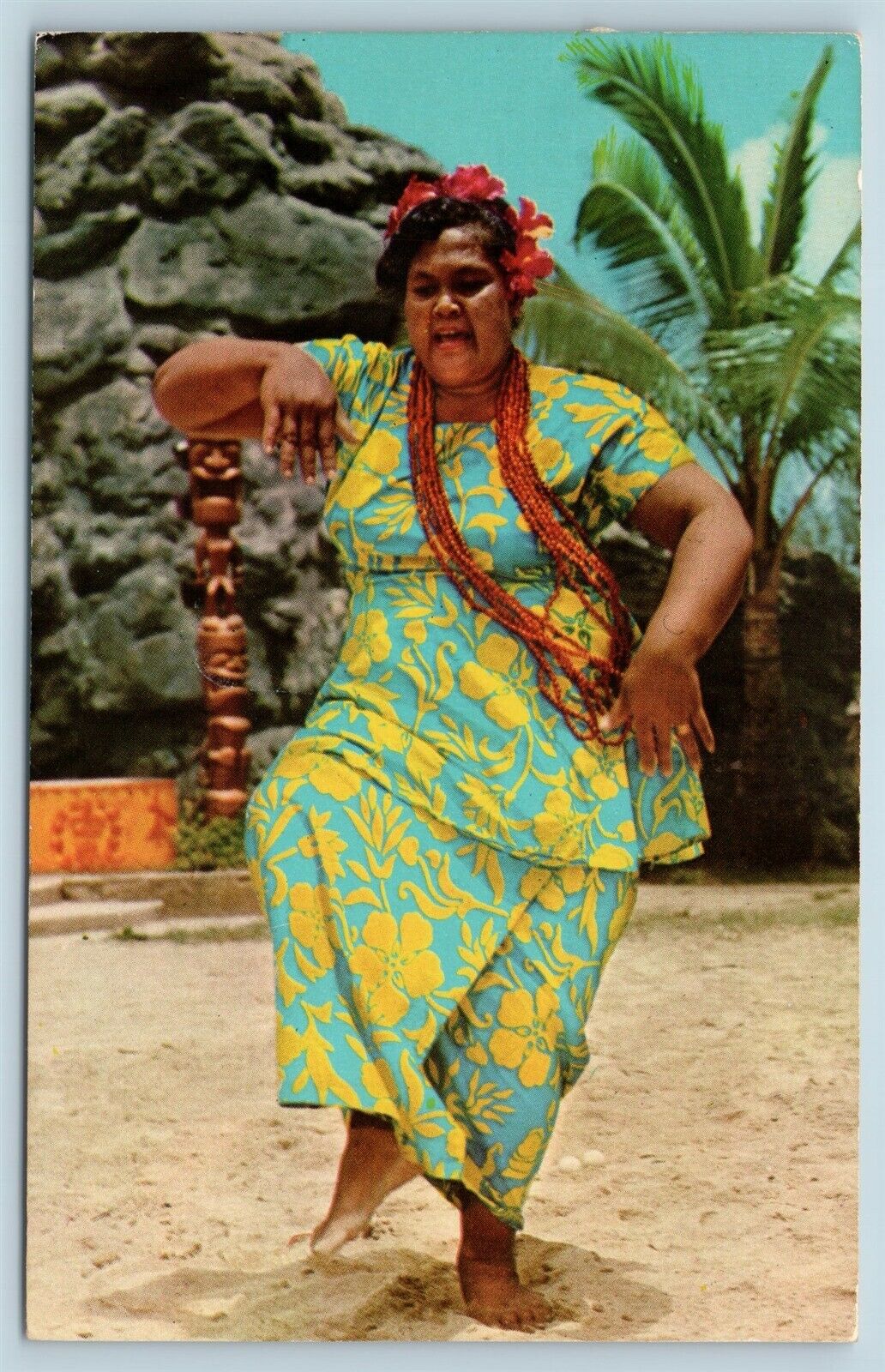 Postcard HI Oahu Polynesian Cultural Center Jolly Samoan Woman Dancing ...